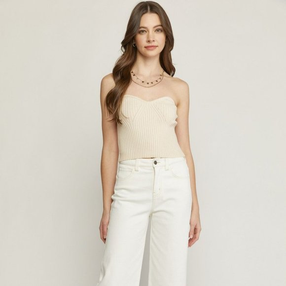 entro | Tops | Entro Strapless Corset Ribbed Top Natural Cream | Poshmark